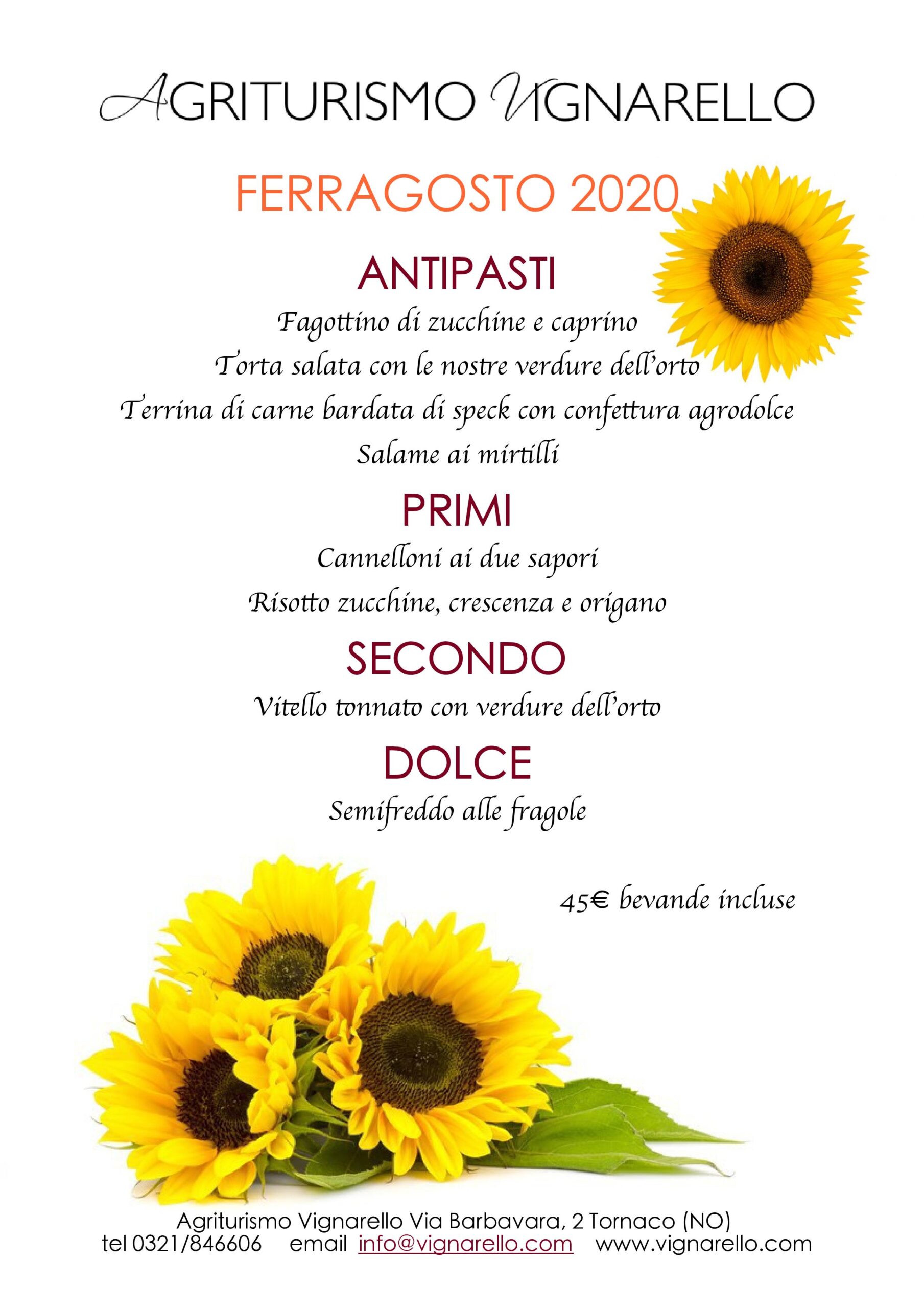 Il menu di Ferragosto 2020 a Vignarello - Agriturismo Vignarello