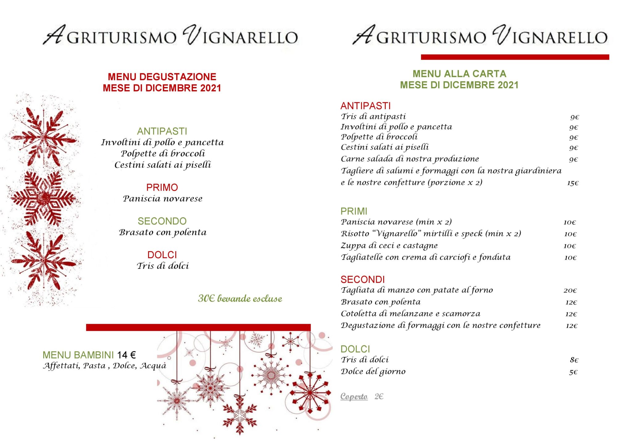Il menu di dicembre all'Agriturismo Vignarello - Agriturismo Vignarello